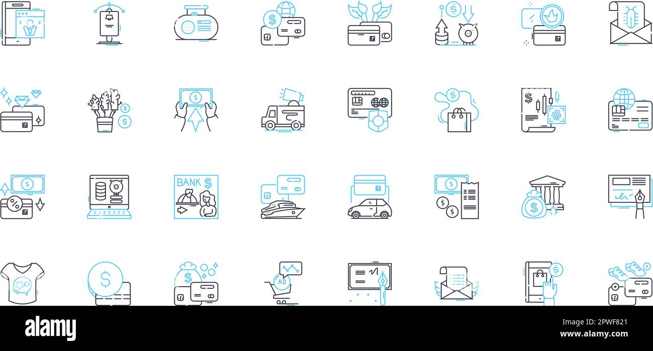 Electronic transactions linear icons set. Digital, Payment, Virtual, Cashless, E-commerce ...