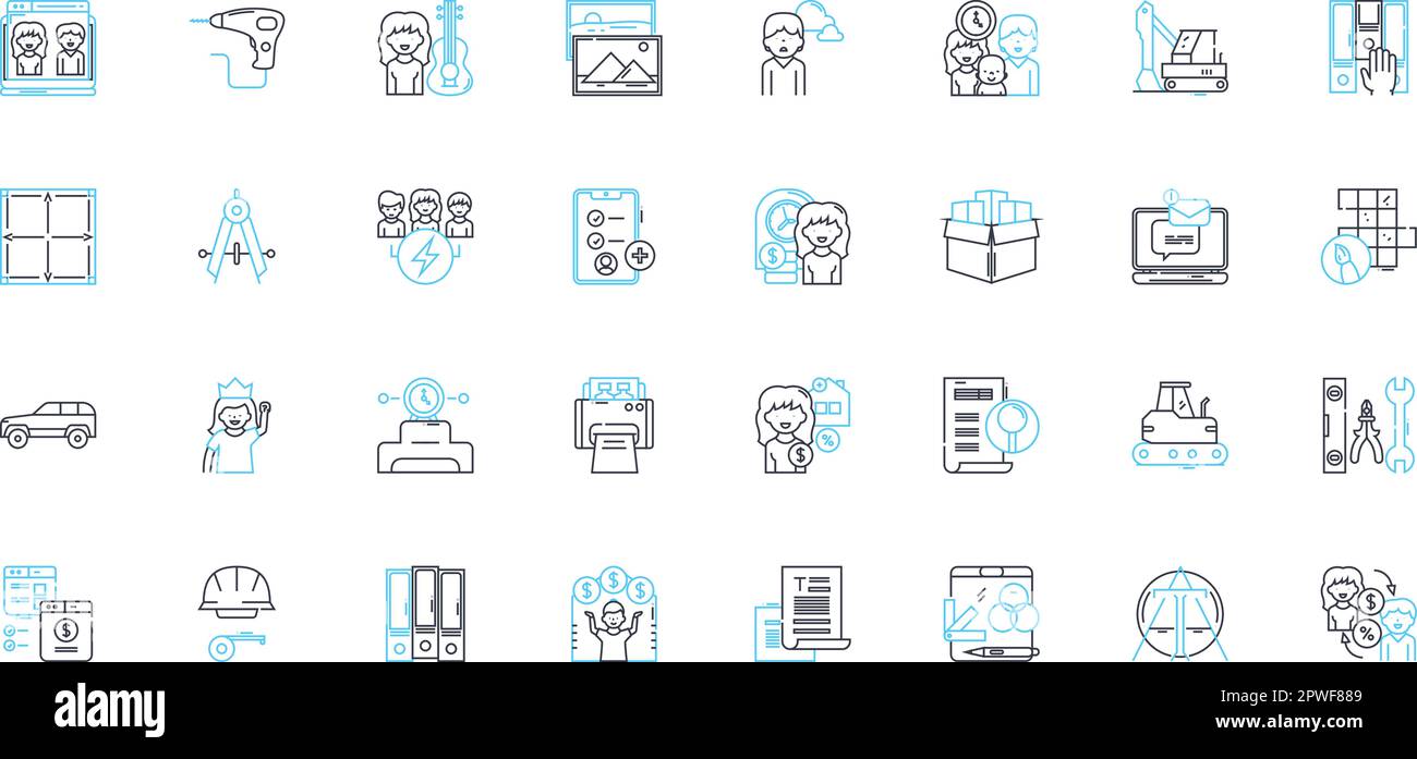 Digital Workforce Linear Icons Set Automation Robotics Virtuality Collaboration Efficiency
