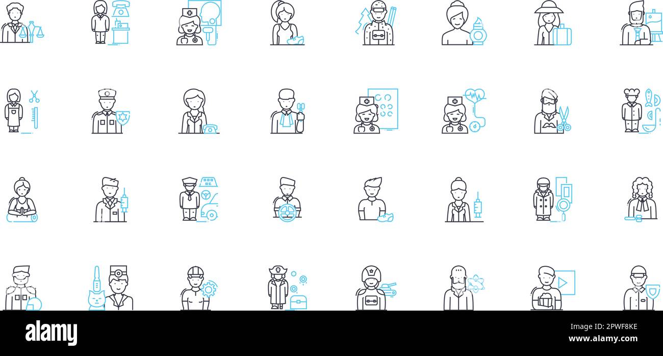 Occupation linear icons set. Doctor, Teacher, Lawyer, Engineer ...