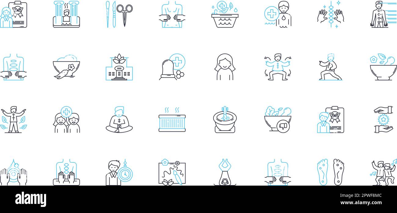 Holistic healing linear icons set. Mindfulness, Reiki, Energy ...