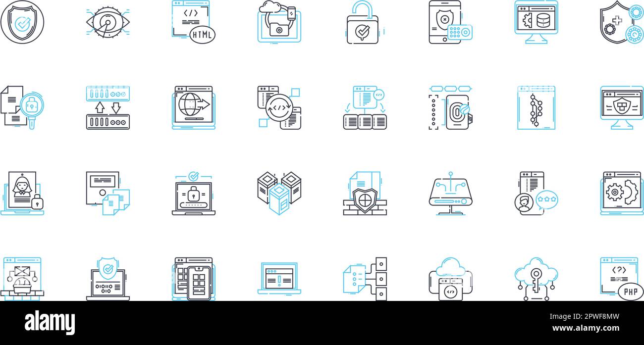 Data Privacy linear icons set. Security, Encryption, Breach, Protection ...