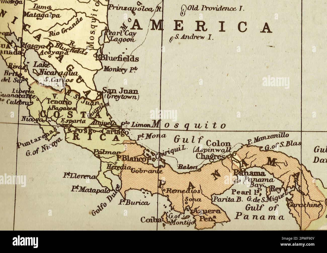 A vintage sepia coloured map of Costa Rica Stock Photo - Alamy