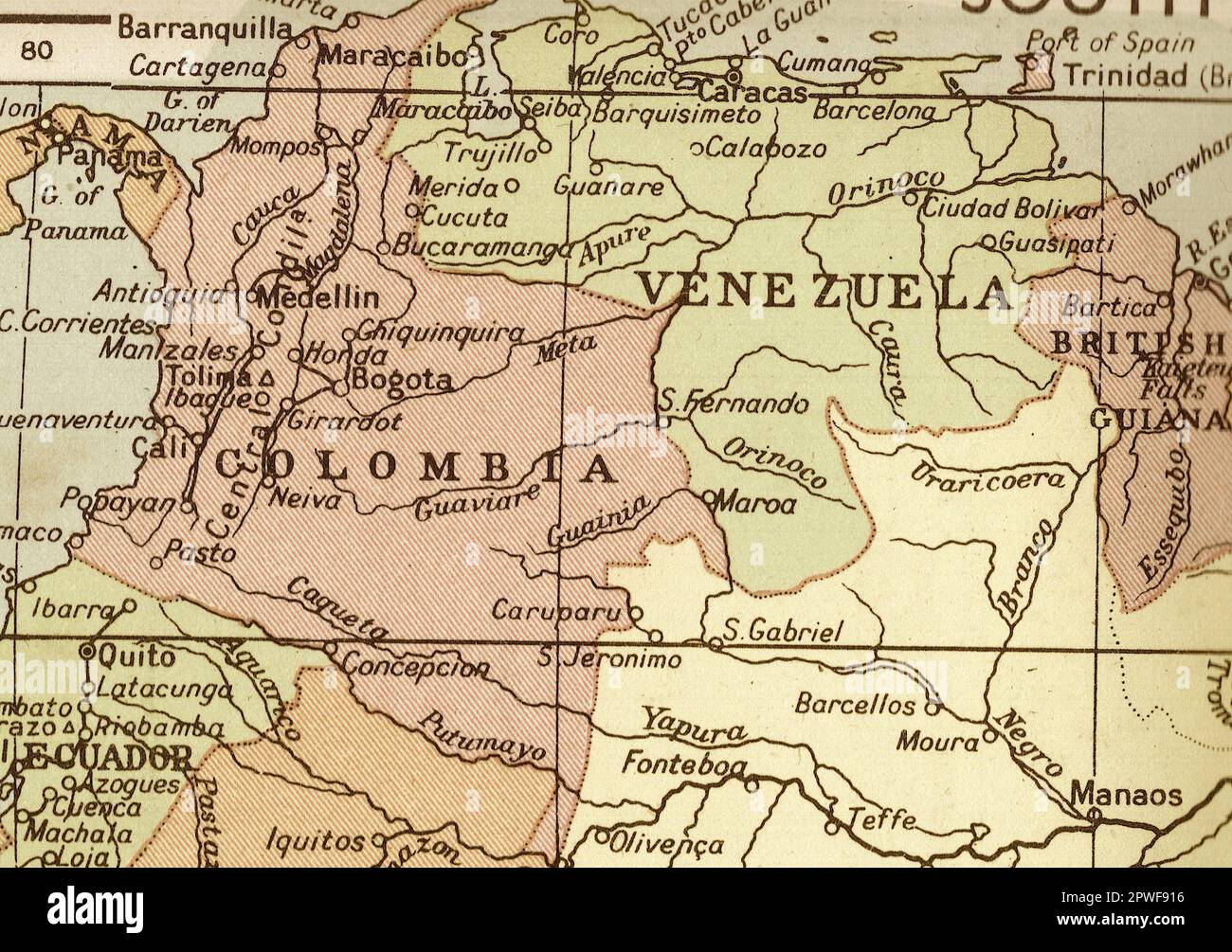 A vintage sepia coloured map of Colombia Stock Photo - Alamy