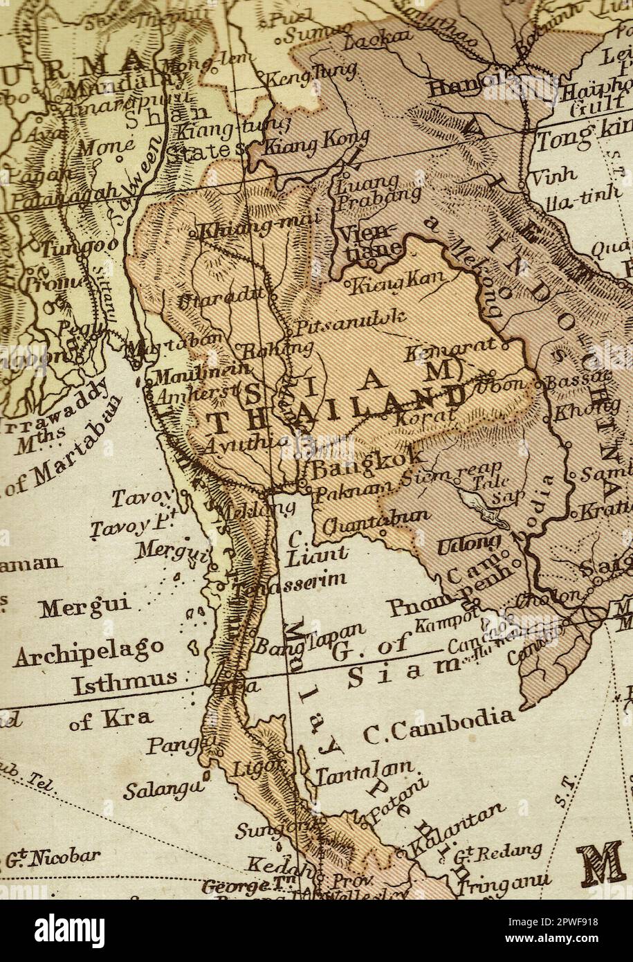 A vintage sepia coloured map of Thailand Stock Photo - Alamy