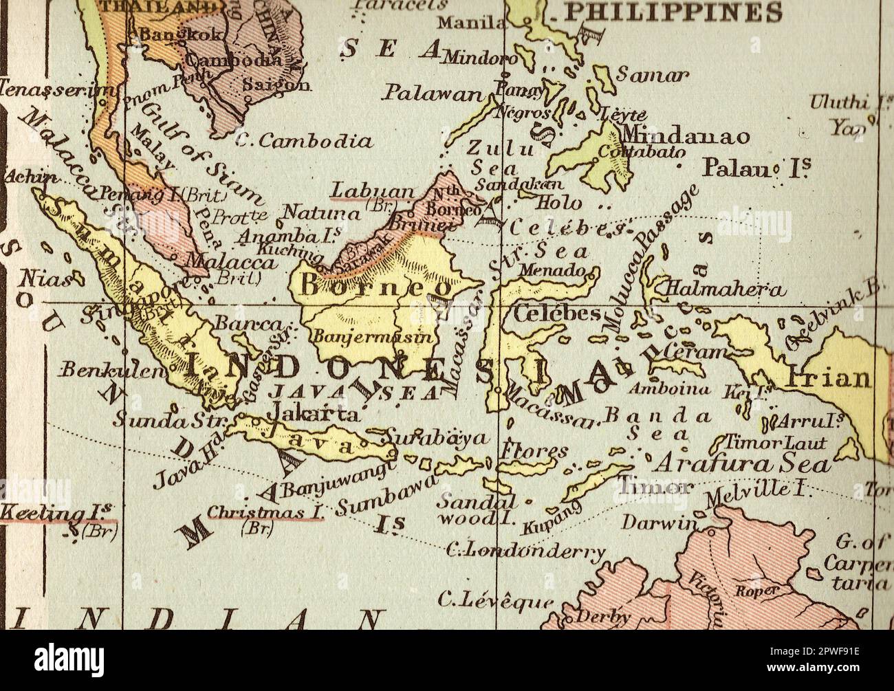 A vintage sepia coloured map of Indonesia Stock Photo - Alamy