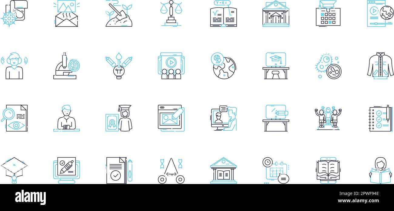 Secondary schooling linear icons set. Curriculum, Electives, Exams ...
