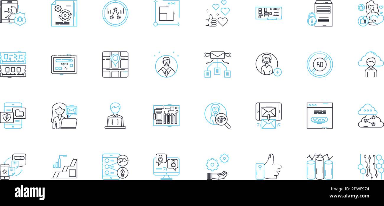 Press releases linear icons set. News, Announcement, Media, Launch ...