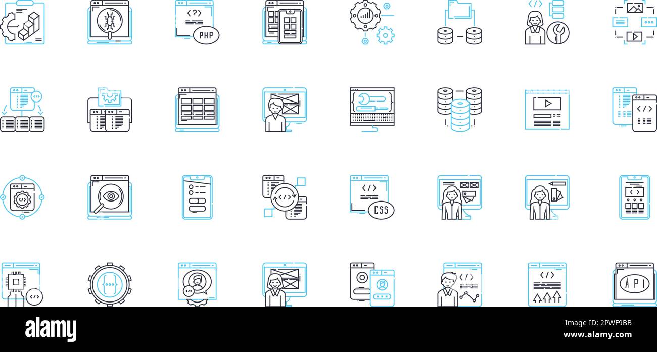 Developer Linear Icons Set Code Debug Build Design Innovate Program Collaborate Line