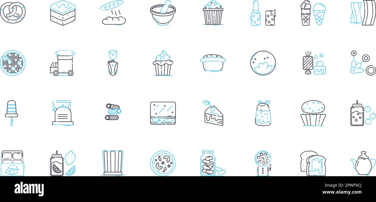 Ice cream parlor linear icons set. Scoops, Cs, Sprinkles, Sundae, Fudge ...