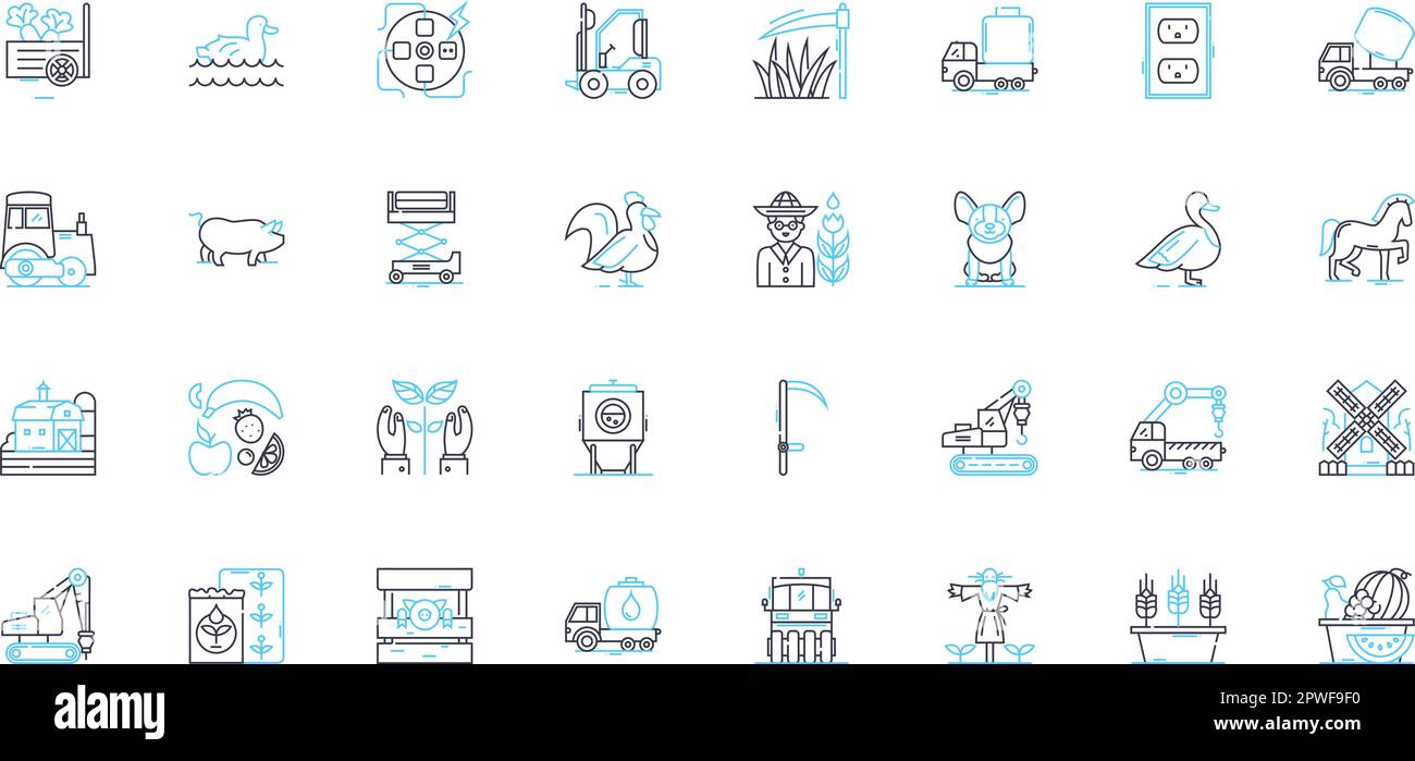 Agricultural showcase linear icons set. Farming, Crops, Livestock ...