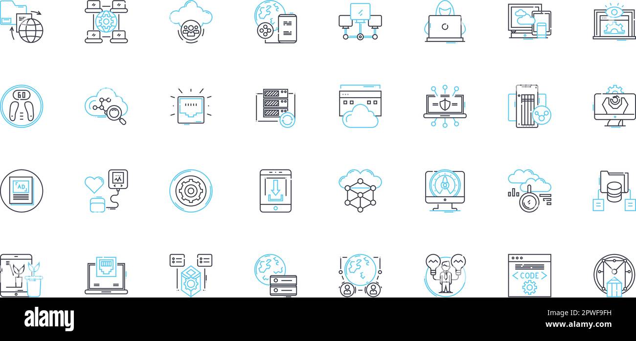 Information Tech Linear Icons Set Coding Programming Nerking Cybersecurity Data Analytics