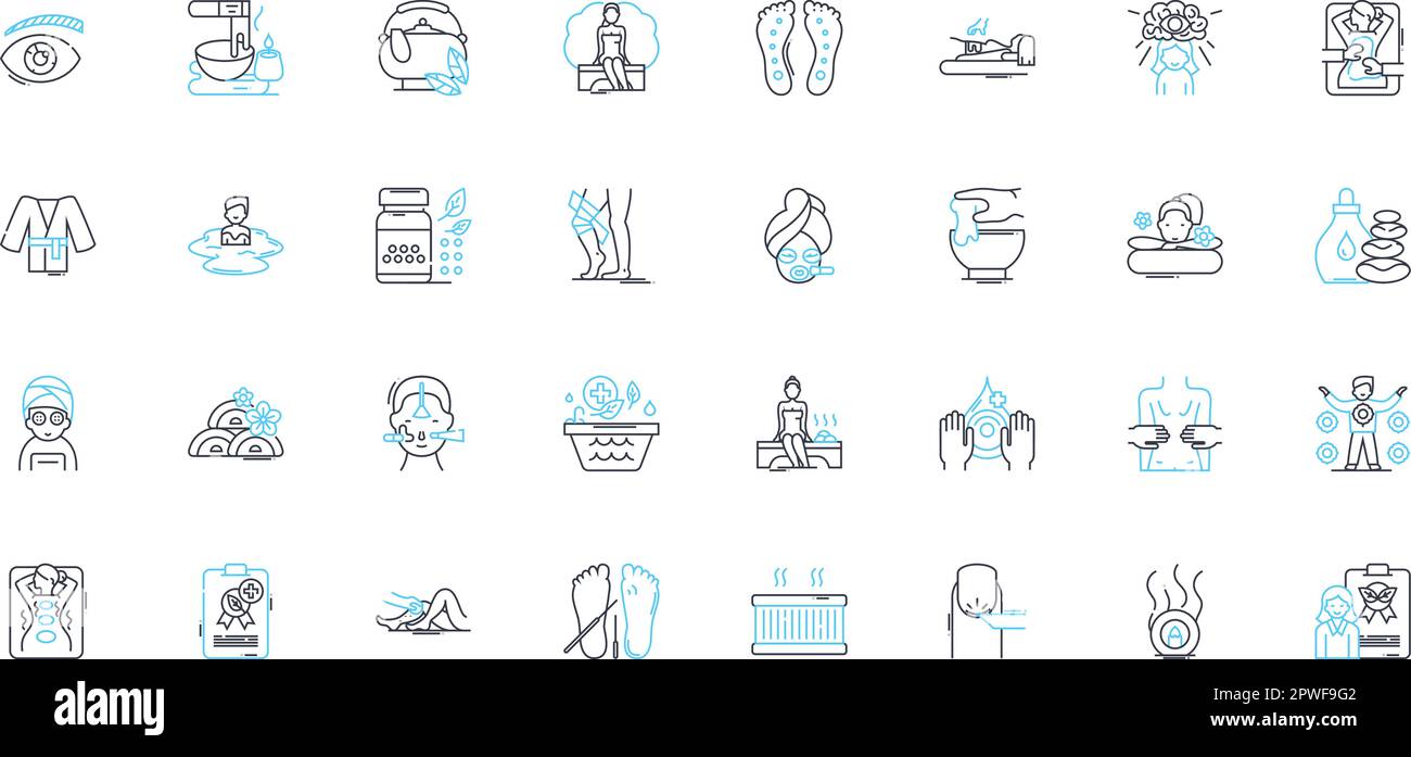 Holistic therapy linear icons set. Mindfulness, Wellness, Balance, Healing, Meditation, Energy ...