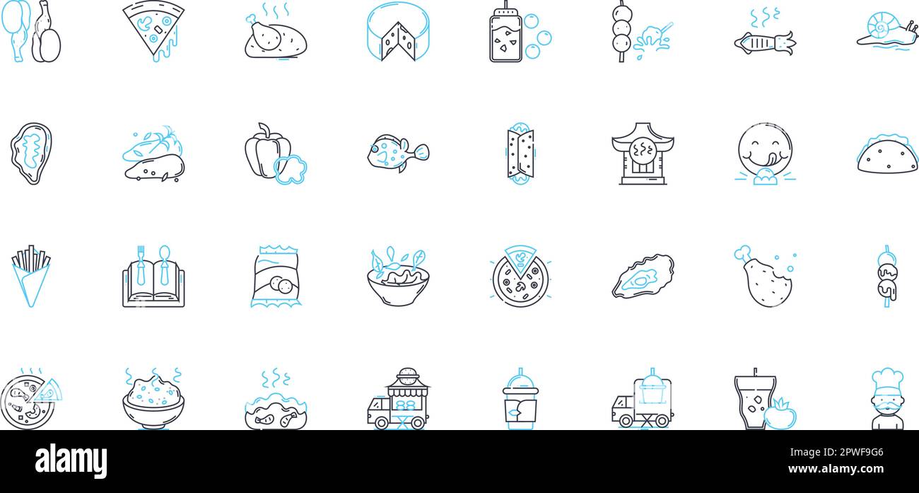 Food bazaar linear icons set. Diversity, Flavors, Exotic, Affordable ...