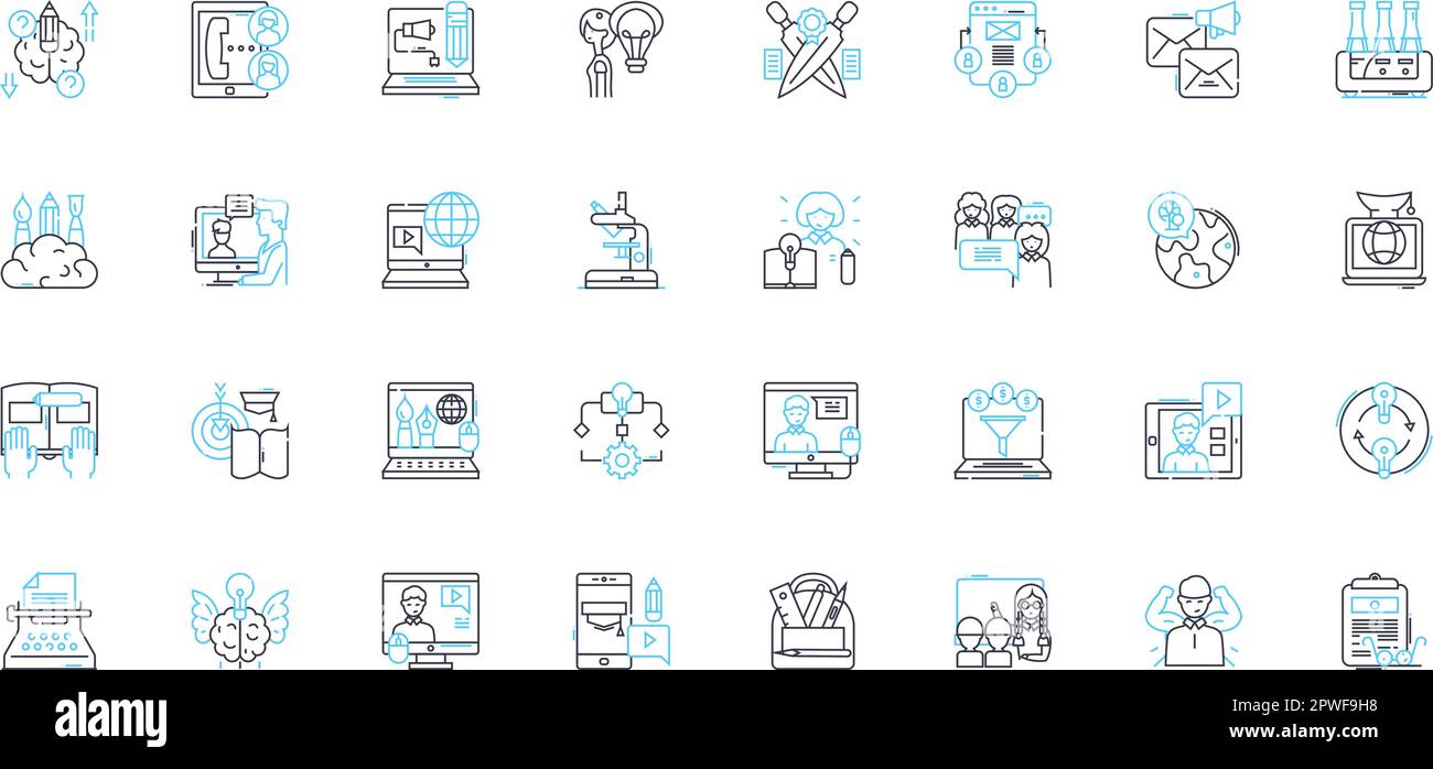 E-learning linear icons set. Digital, Blended, Online, Virtual, Interactive, Educational ...