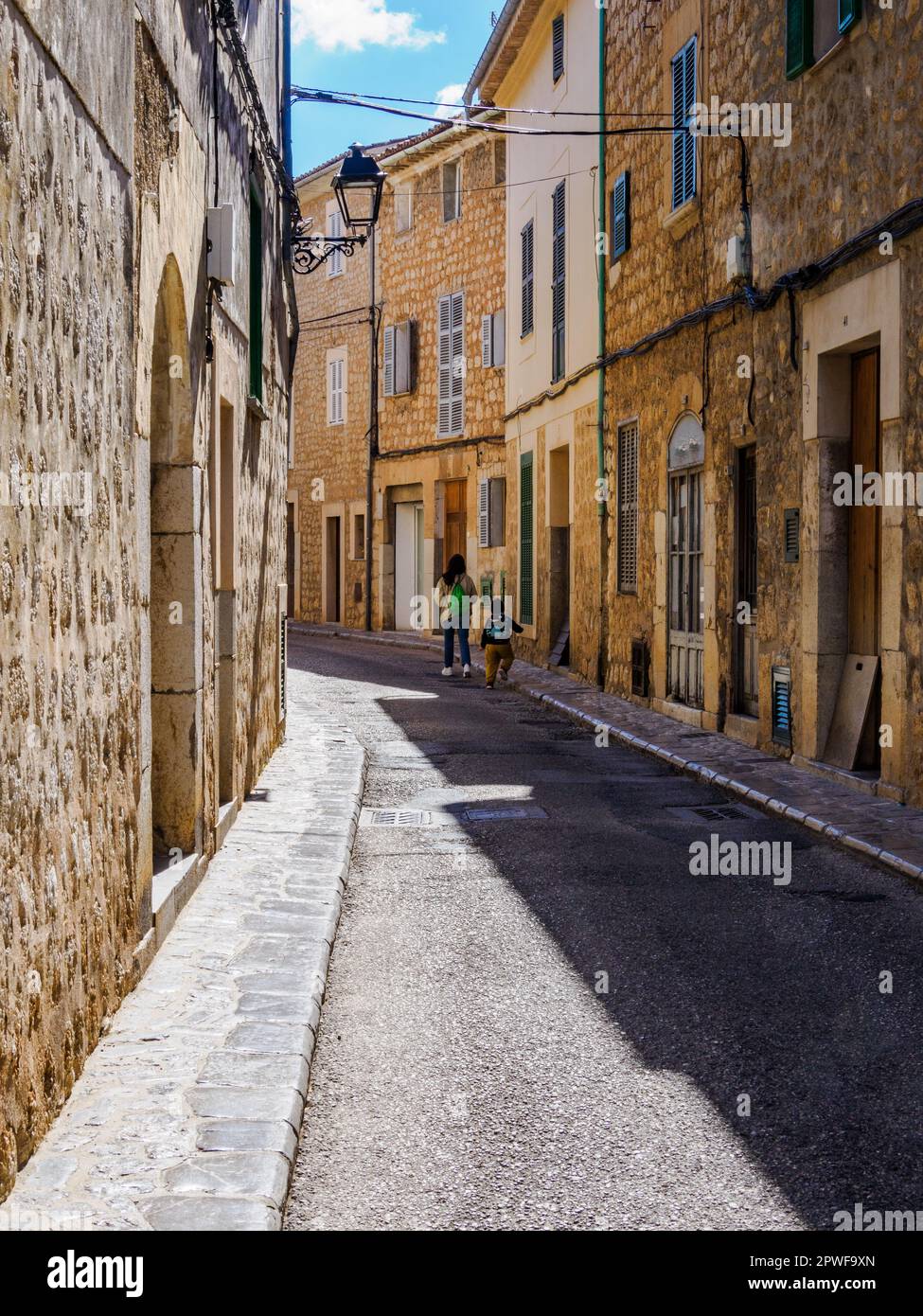 Street scene in the town of Soller in North Majorca in the Balearic ...