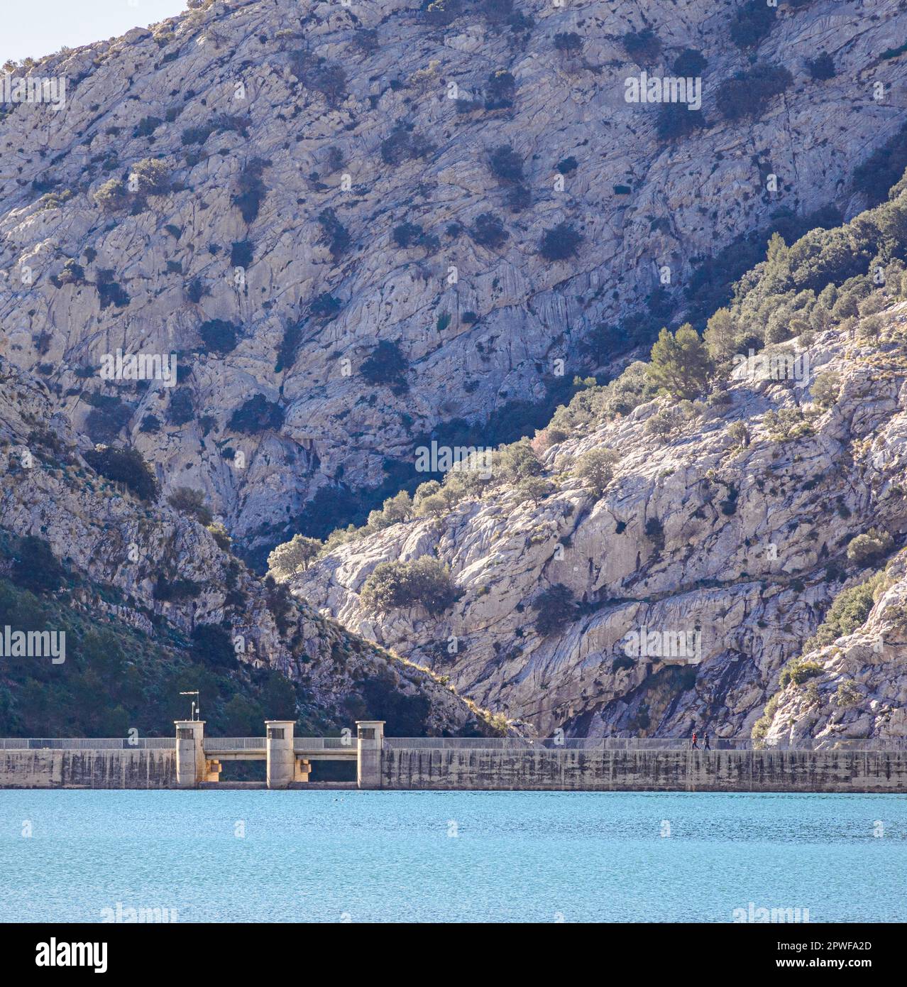 The dam wall of the Embassament de Cuber a reservoir high in the ...