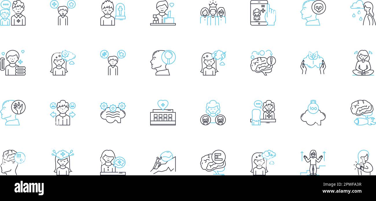 Emotional fitness linear icons set. Resilience, Self-esteem, Coping ...