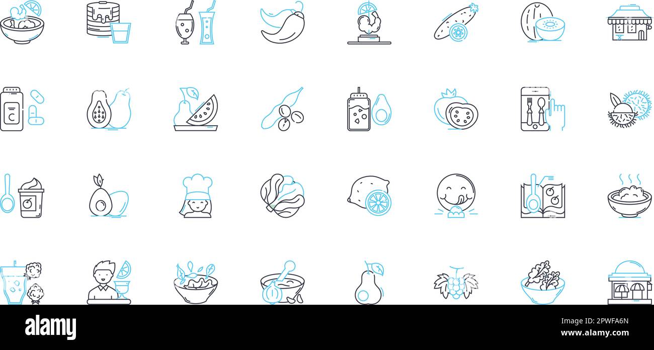 Restaurant linear icons set. Bistro, Cafe, Pizzeria, Taqueria ...