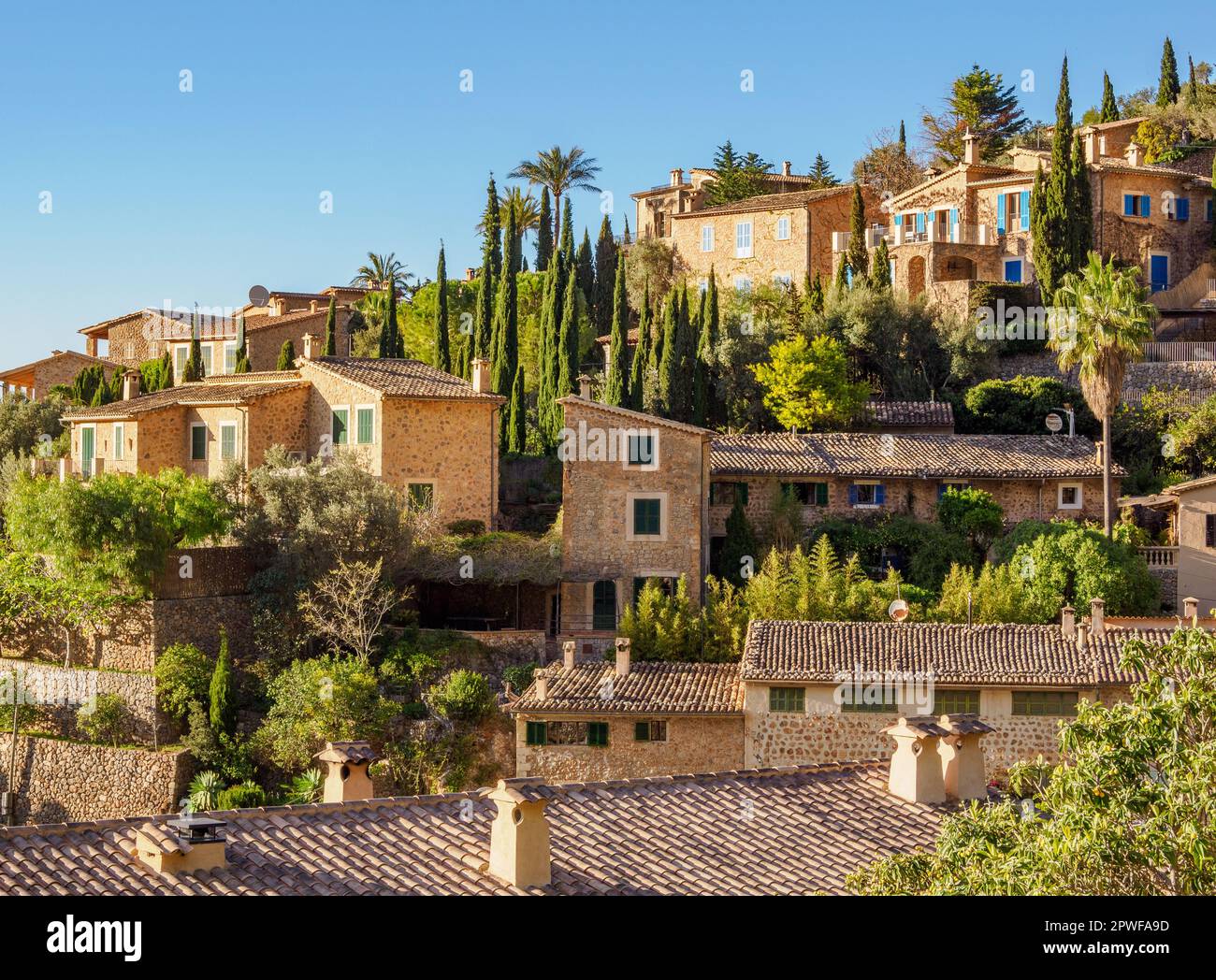 The lovely hilltop village of Deia in the Tramuntana Mountains of ...