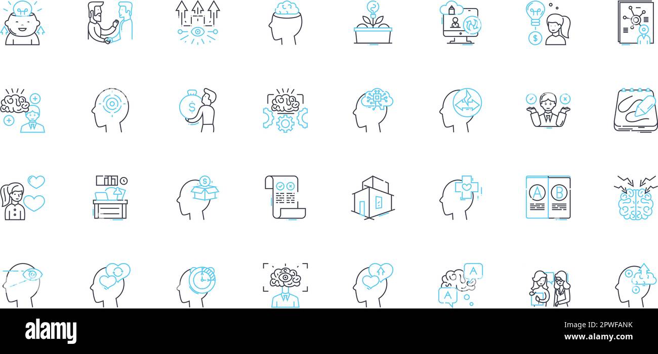 Pondering linear icons set. Contemplation, Reflection, Meditation ...