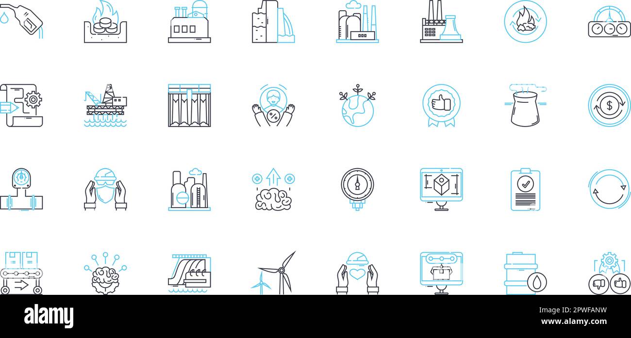 Green technology linear icons set. Solar, Wind, Geothermal, Hydrogen ...