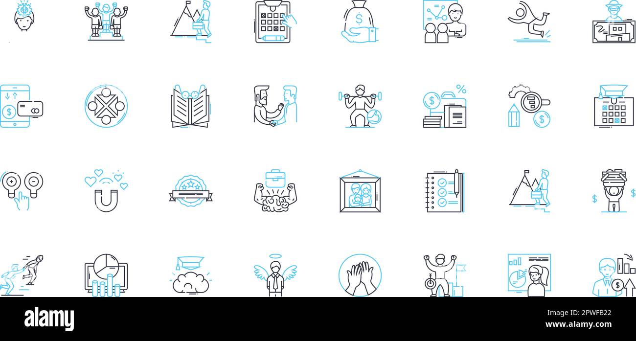 Productivity metrics linear icons set. Efficiency, Outputs, Metrics, Results, Performance, KPIs ...