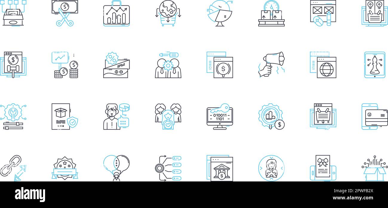 Digital sales linear icons set. E-commerce, Automation, Analytics, Marketing, Software, Strategy ...