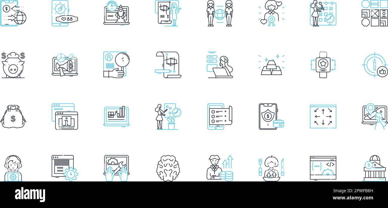 Individual finances linear icons set. Budgeting, Saving, Debt ...