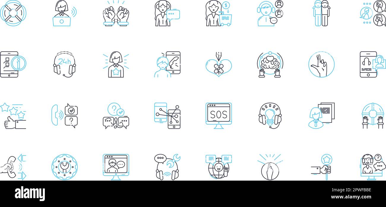 Support Aid Linear Icons Set Assistance Comfort Encouragement Compassion Empathy