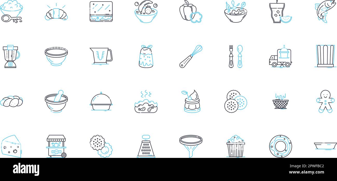 All-you-can-eat restaurant linear icons set. Buffet, Unlimited, Feast ...