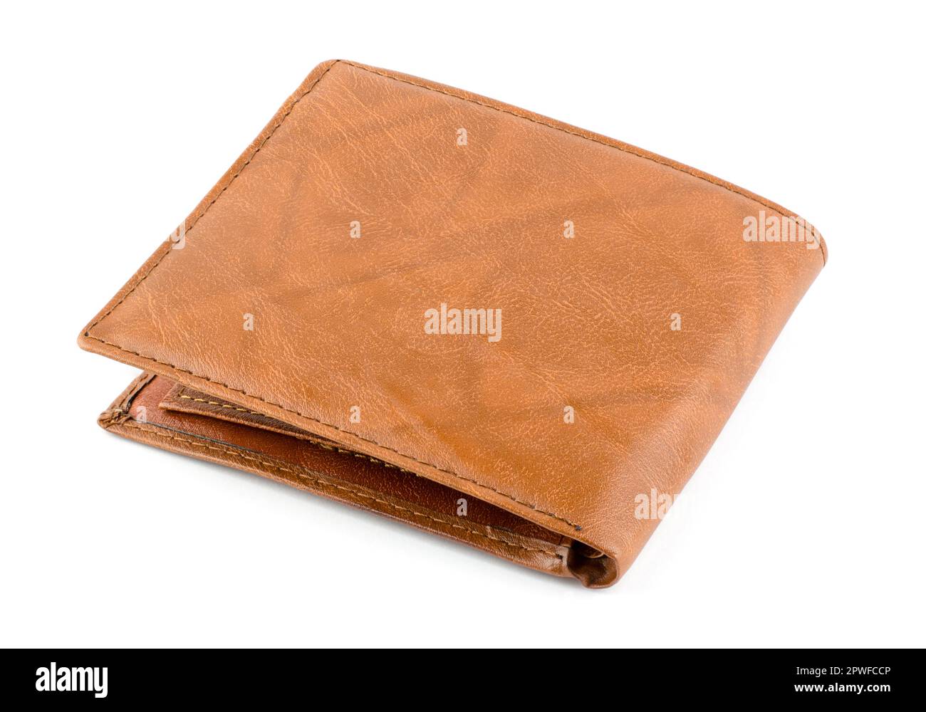 Closed brown male wallet on a white background close-up, isolate Stock ...