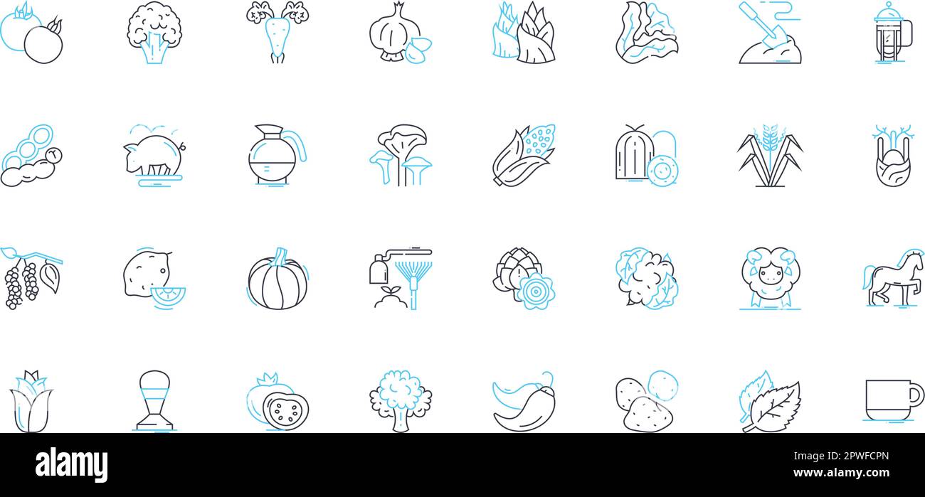 Cropland linear icons set. Agriculture, Harvest, Irrigation, Fertilizer ...