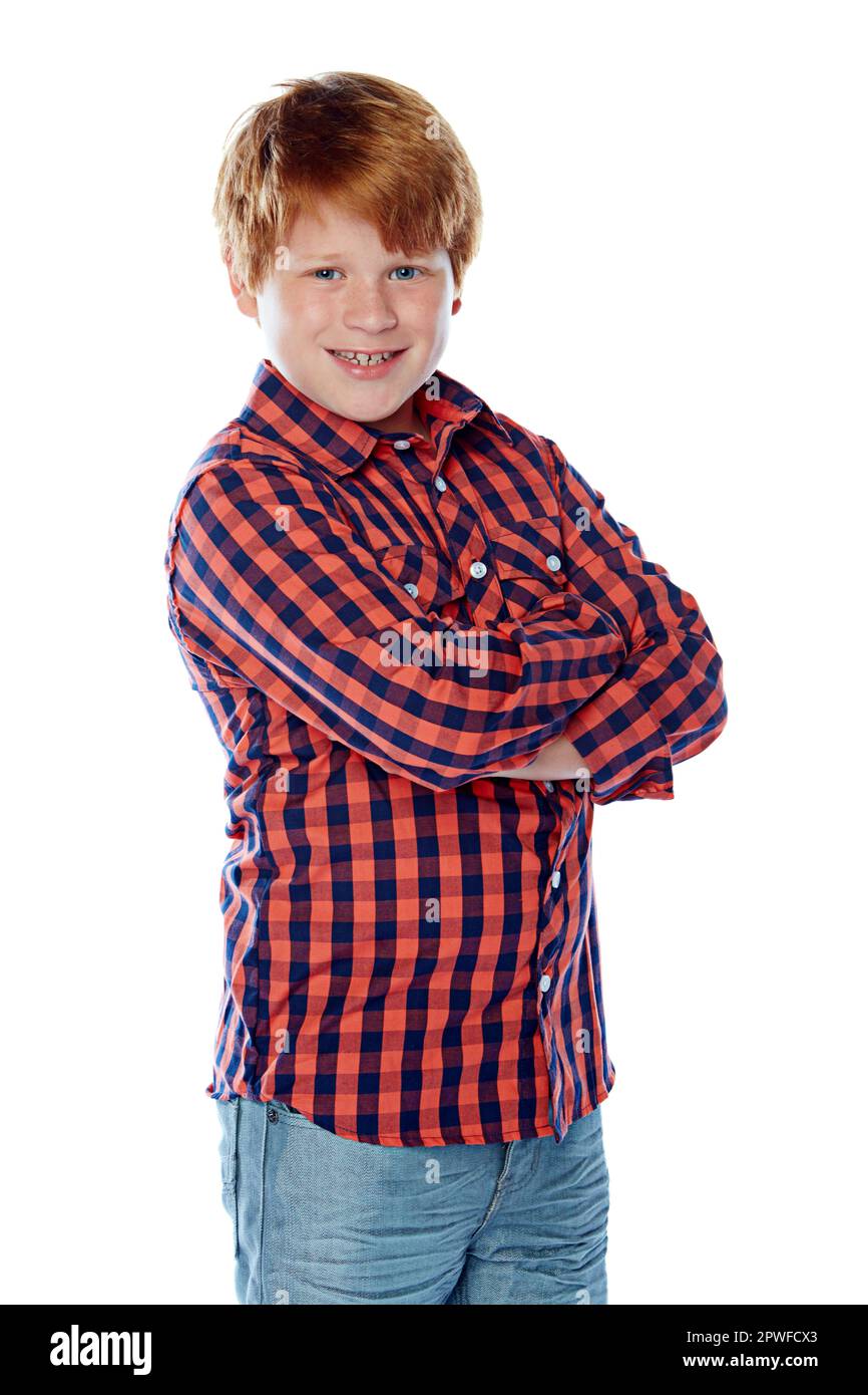 Wearing his confidence proudly. Studio portrait of a young boy posing ...