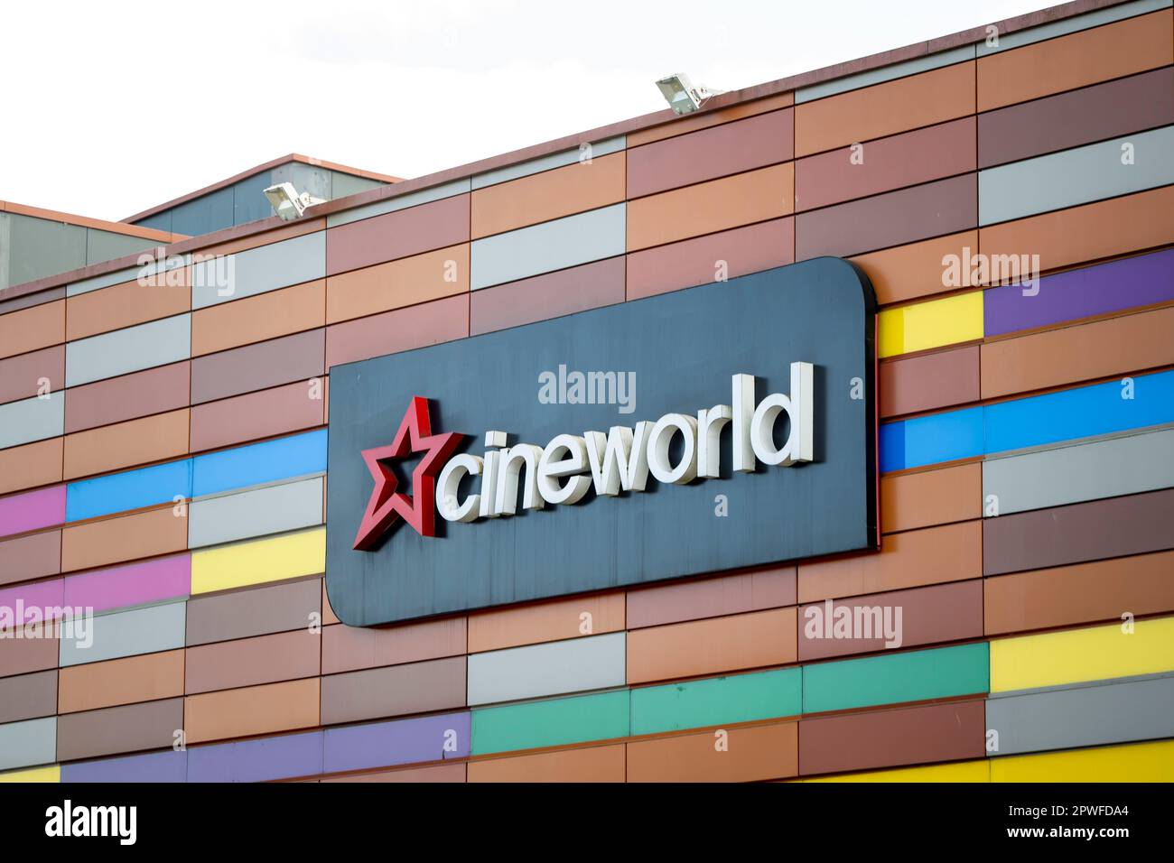 A close-up of a Cineworld sign in Newport, United Kingdom Stock Photo ...
