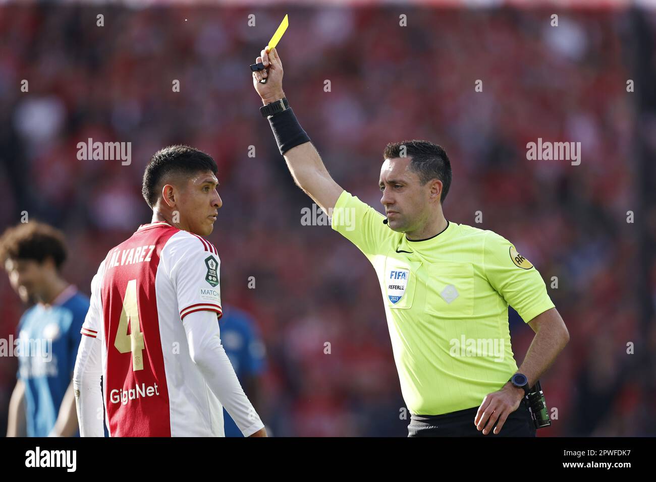 ROTTERDAM - (lr) Edson Alvarez of Ajax, referee Dennis Higler during ...