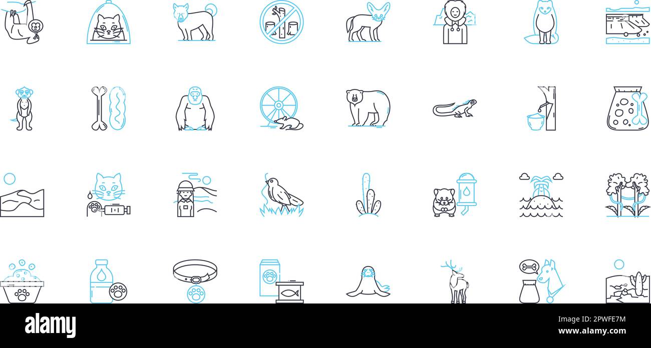 Adorable creatures linear icons set. Cuddly, Smiling, Fluffy, Playful ...
