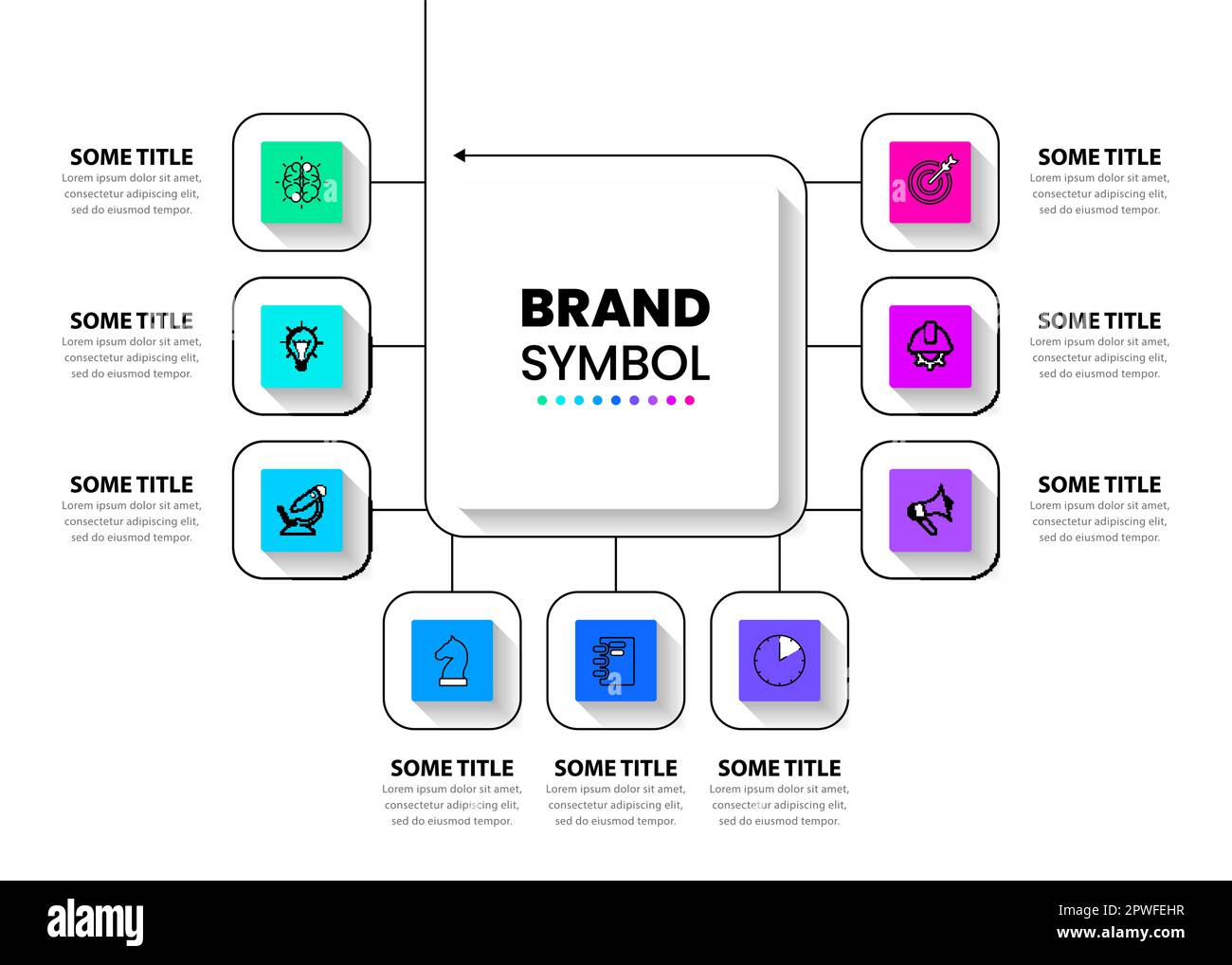 Infographic template with icons and 9 options or steps. Path to success ...