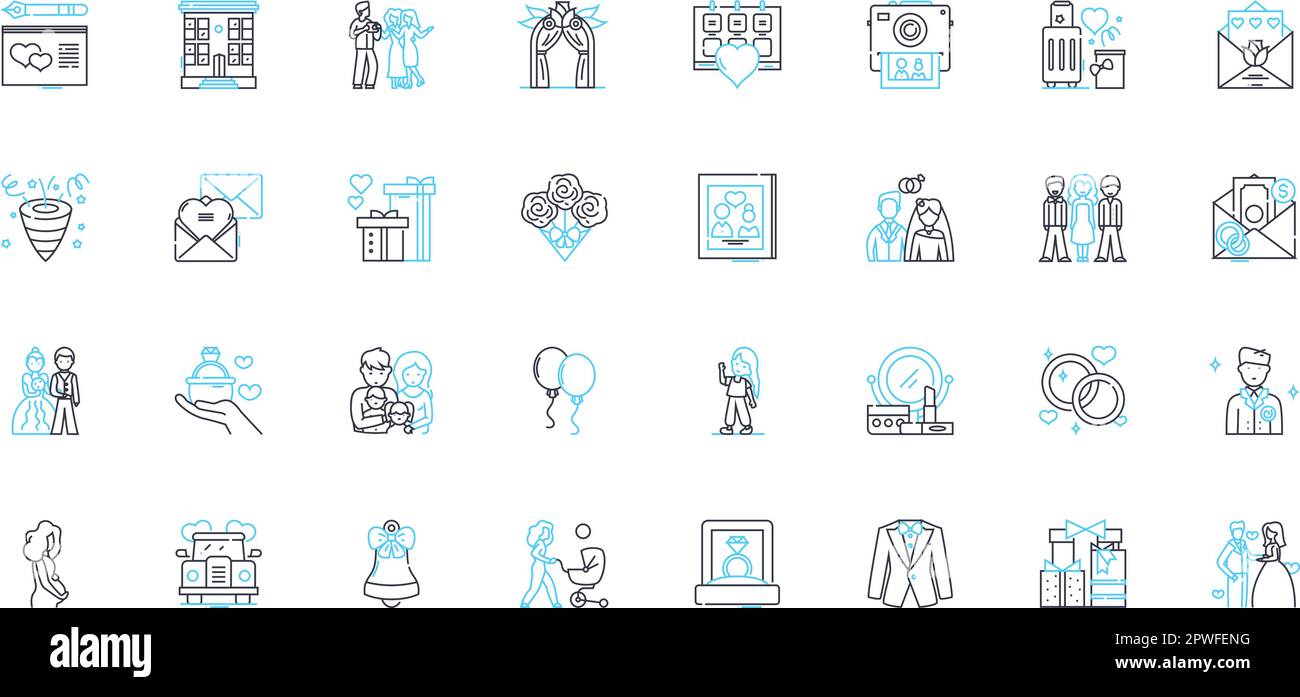 Marriage linear icons set. Bonded, Commitment, Unity, Together ...