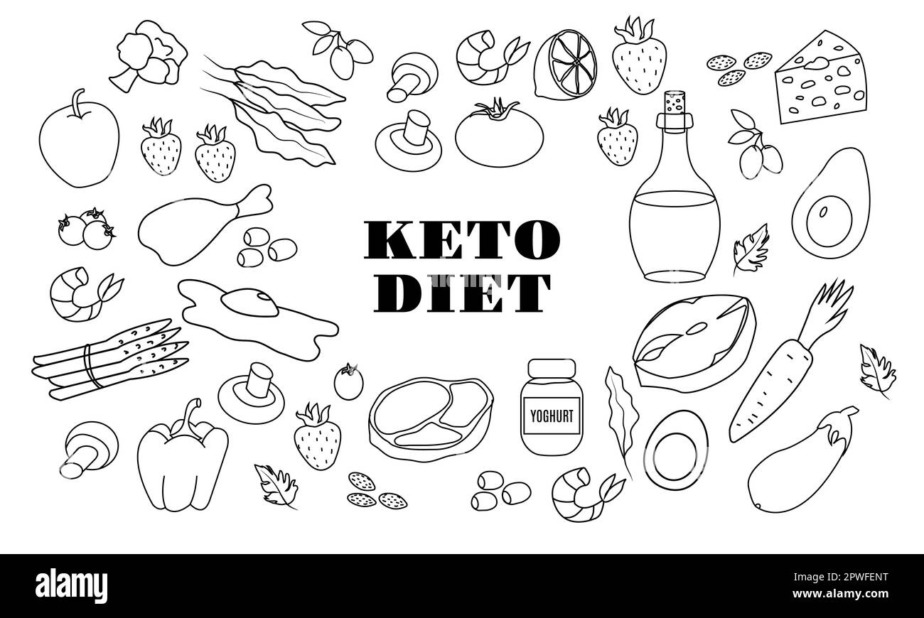 Ketogenic diet. Big set with Line icons on white background. Vector ...