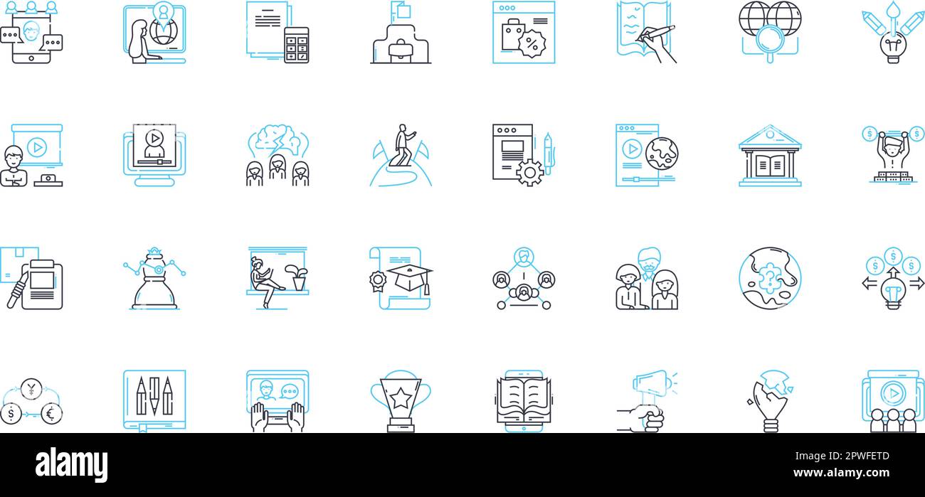 Advanced Learning Linear Icons Set Mastery Expertise Skillfulness Ingenuity Brilliance