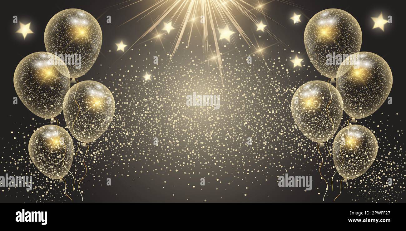 Celebration banner with gold balloons and stars design Stock Vector ...