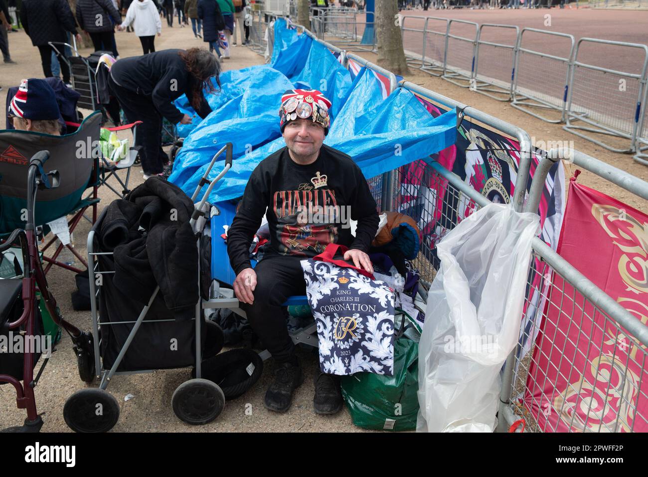 Royal fan John Loughrey camping out on The Mall, near Buckingham Palace ...