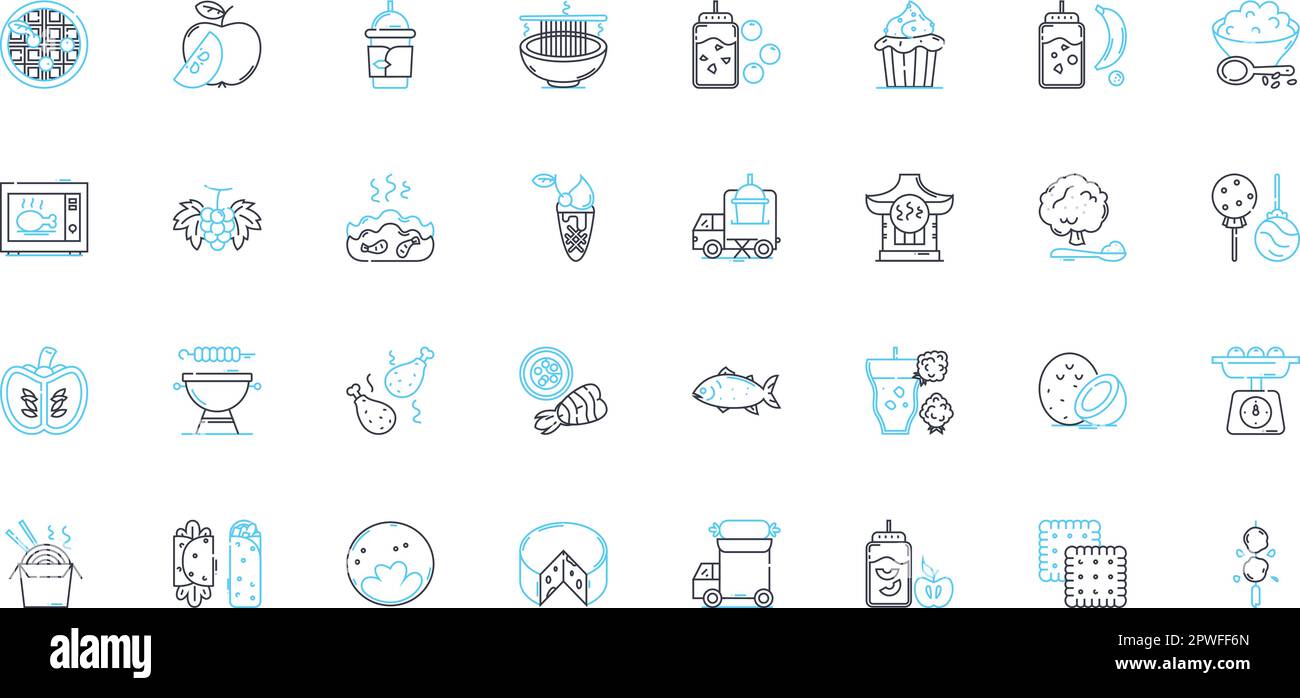 Diner joint linear icons set. Classic, Nostalgic, Greasy, Delicious ...