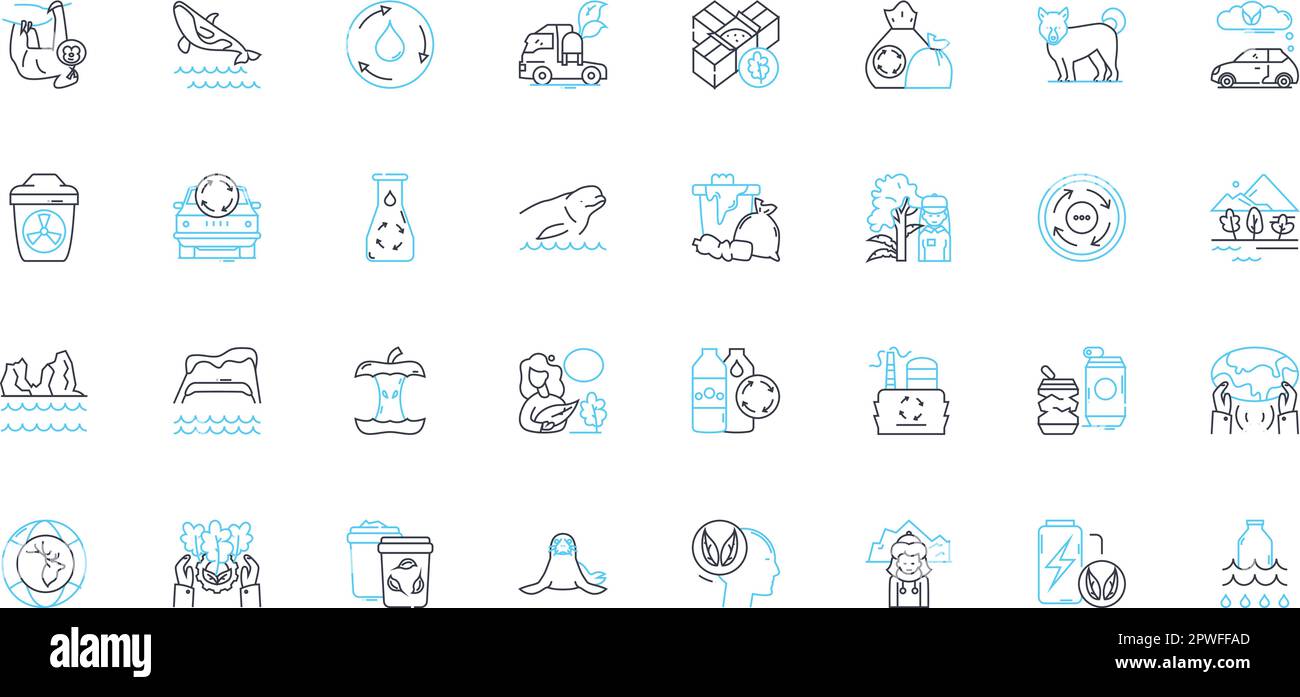 Eco-friendly items linear icons set. Sustainable, Renewable ...