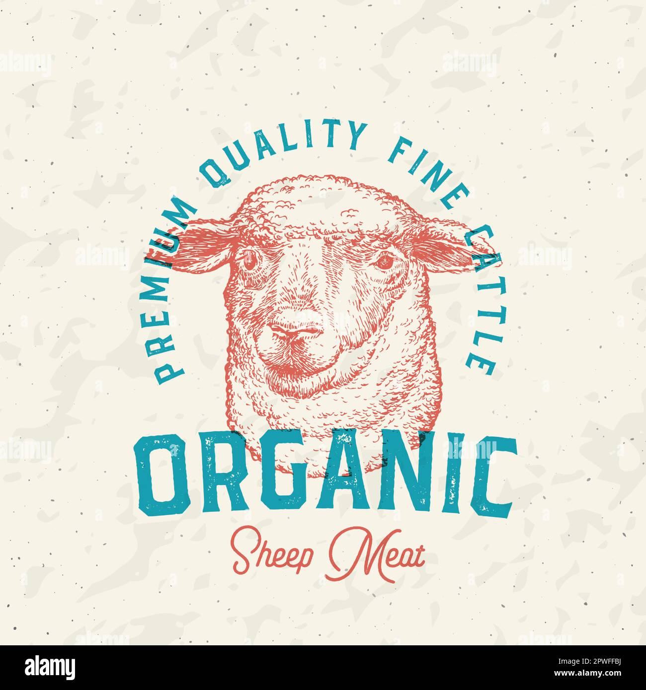 Risograph Style Lamb Meat Farm Retro Badge Logo Template. Hand Drawn ...