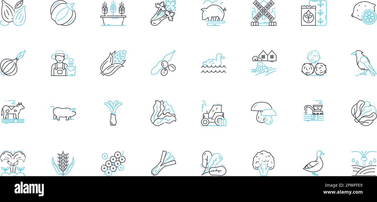 Farming technology linear icons set. Precision, Irrigation, Automation ...