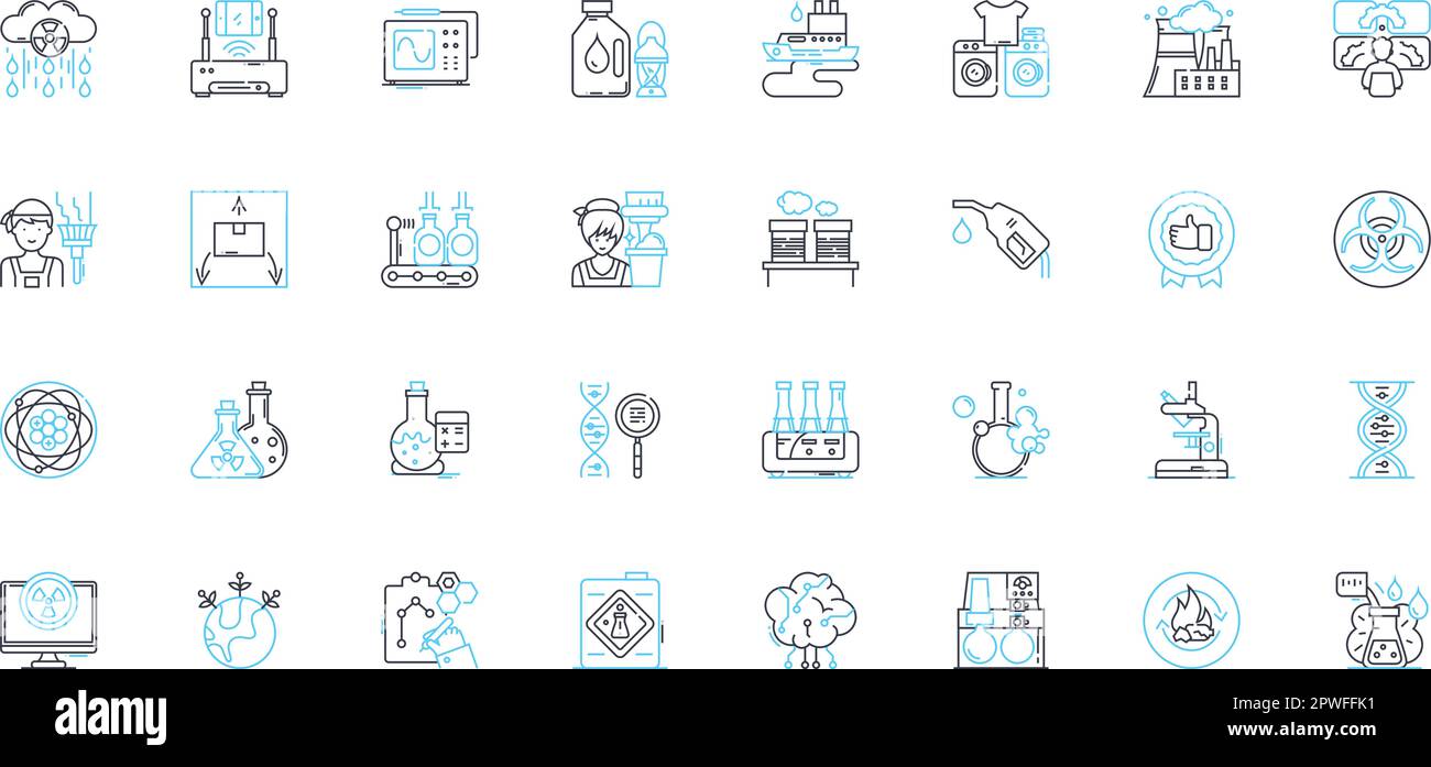 Chemical manufacturing linear icons set. Synthesis, Formula, Reactant ... Chemical manufacturing linear icons set. Synthesis, Formula, Reactant ...