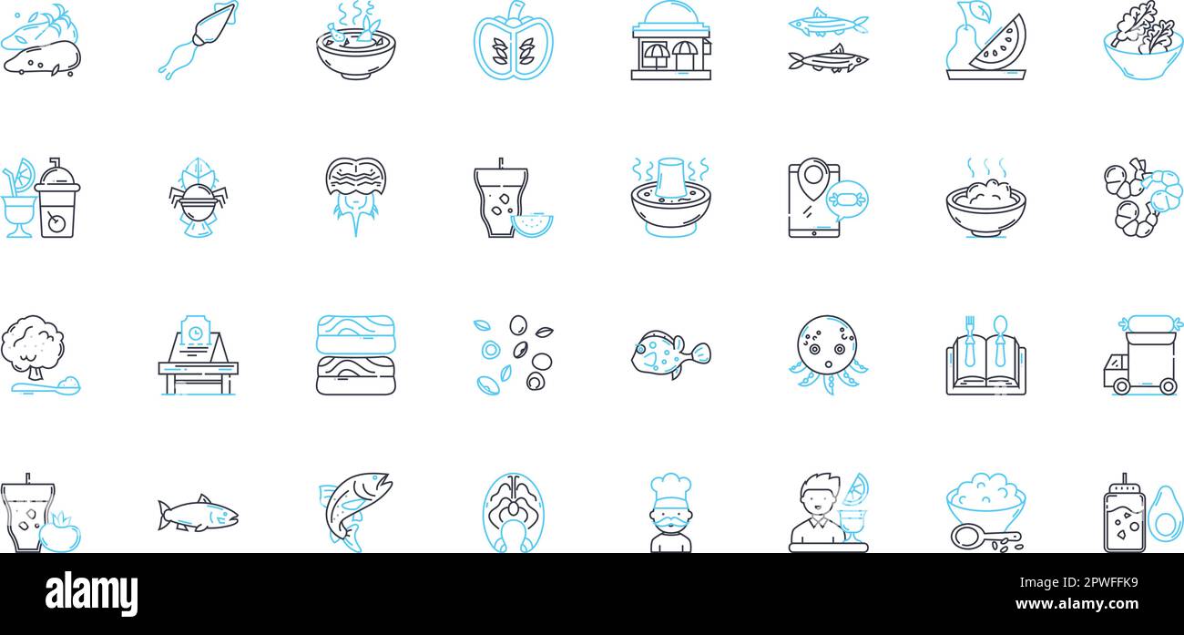 Fish house linear icons set. Aquarium, Angler, Bait, Catch, Dock, Dive ...