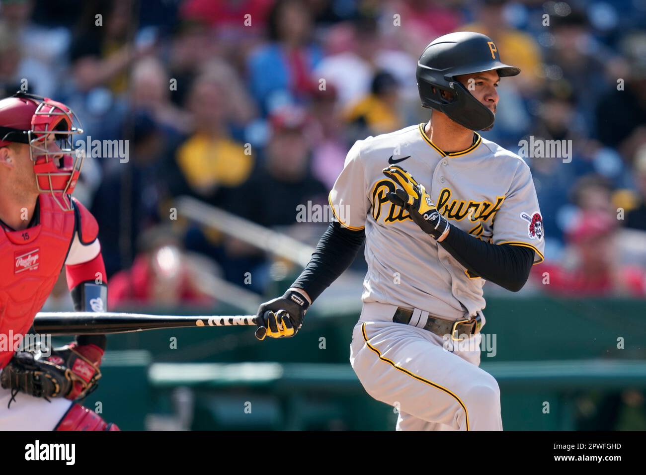 Pittsburgh Pirates' Tucupita Marcano swings during an at-bat in the ...