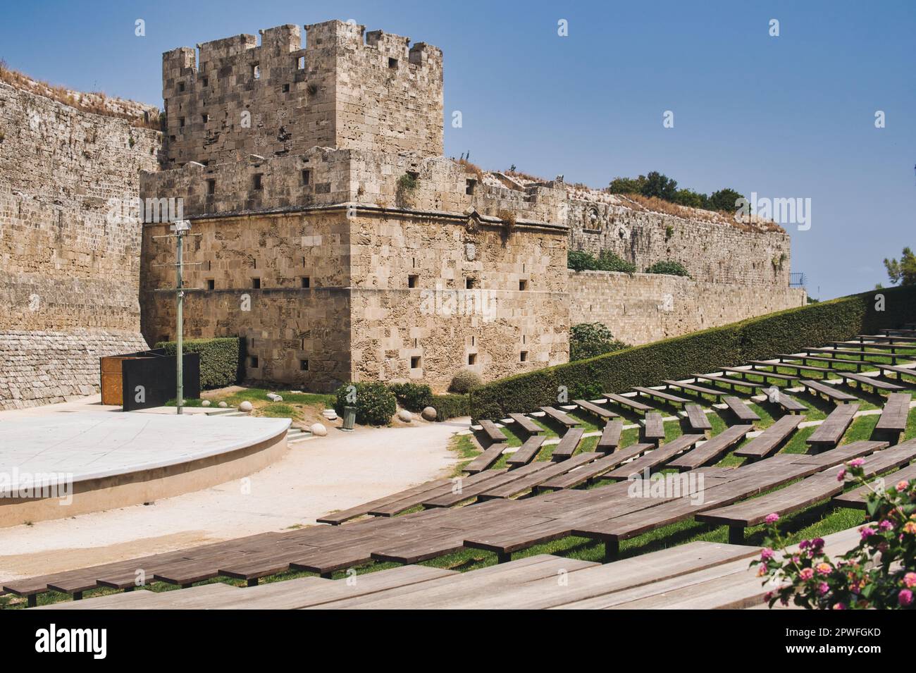Medieval Moat Theater in front of walls and fortifications of the ...